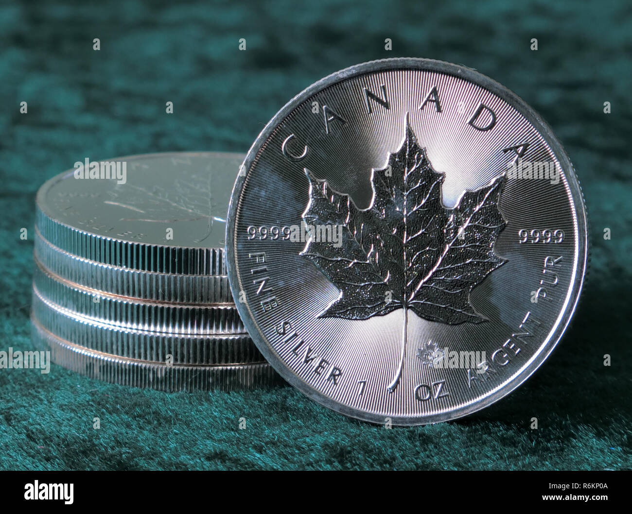 1 Troy Ounce Canadian Maple Leaf Pure Solid Silver Bullion Coins Stock ...