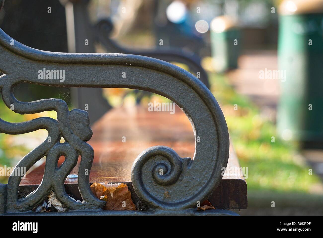 the old wooden bench in the street Stock Photo - Alamy