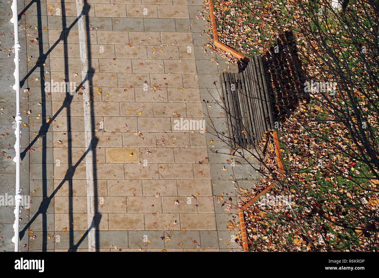 the old wooden bench in the street Stock Photo - Alamy