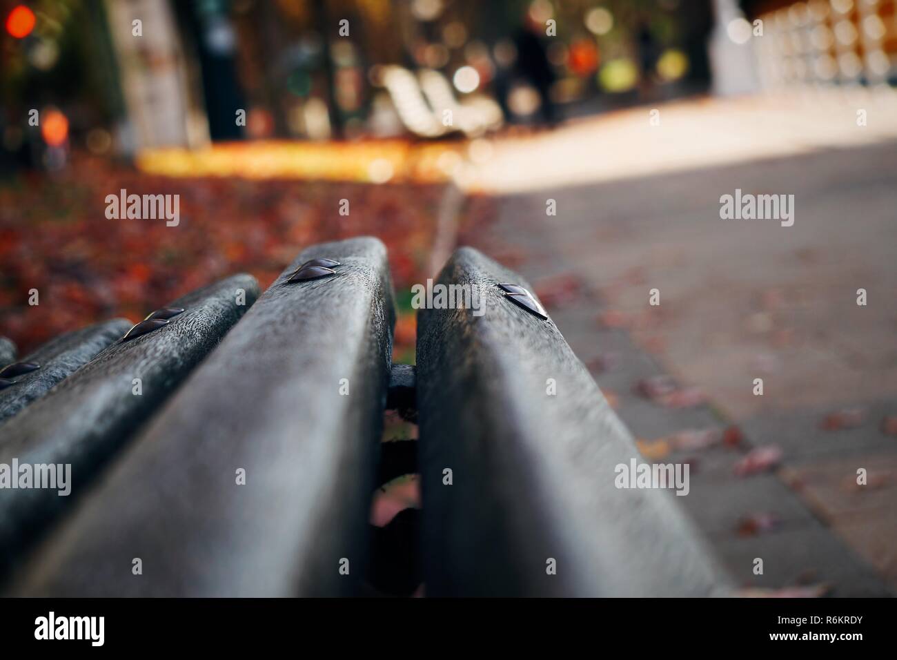 the old wooden bench in the street Stock Photo - Alamy