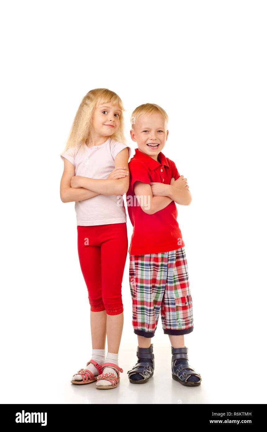 boy and girl isolated on a white background Stock Photo - Alamy