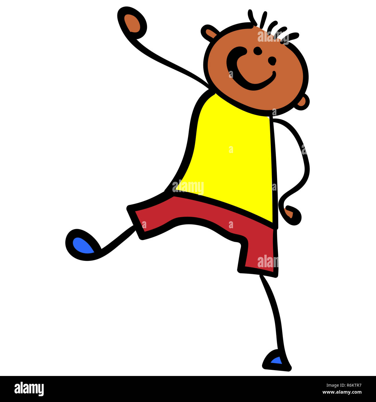 A boy in shorts and a t-shirt is coming. Style of childrens drawing ...