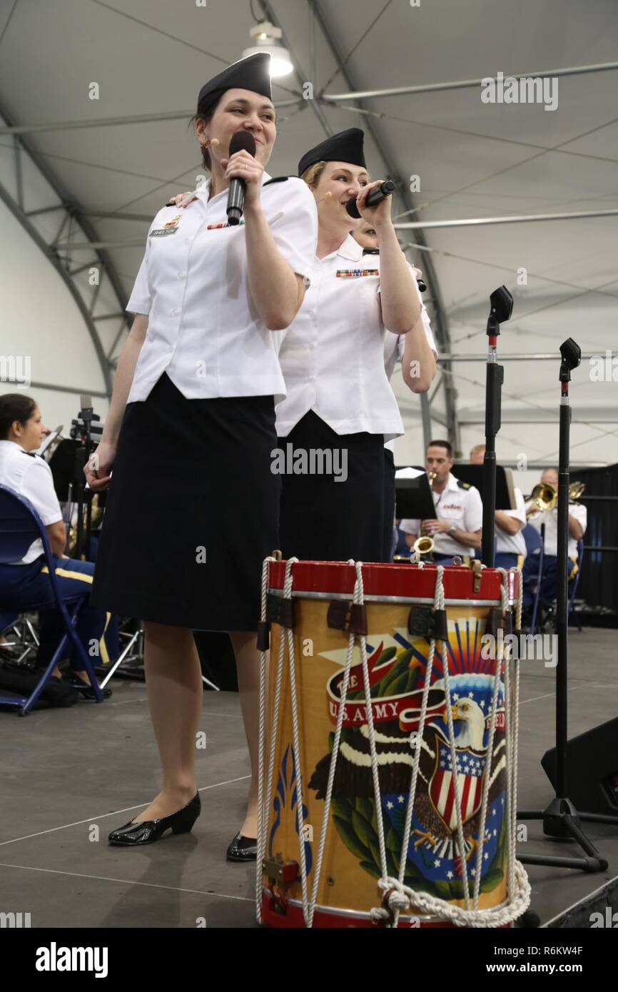 Members of the Soldier's Chorus sing "Boogie Woogie Bugle Boy" during ...