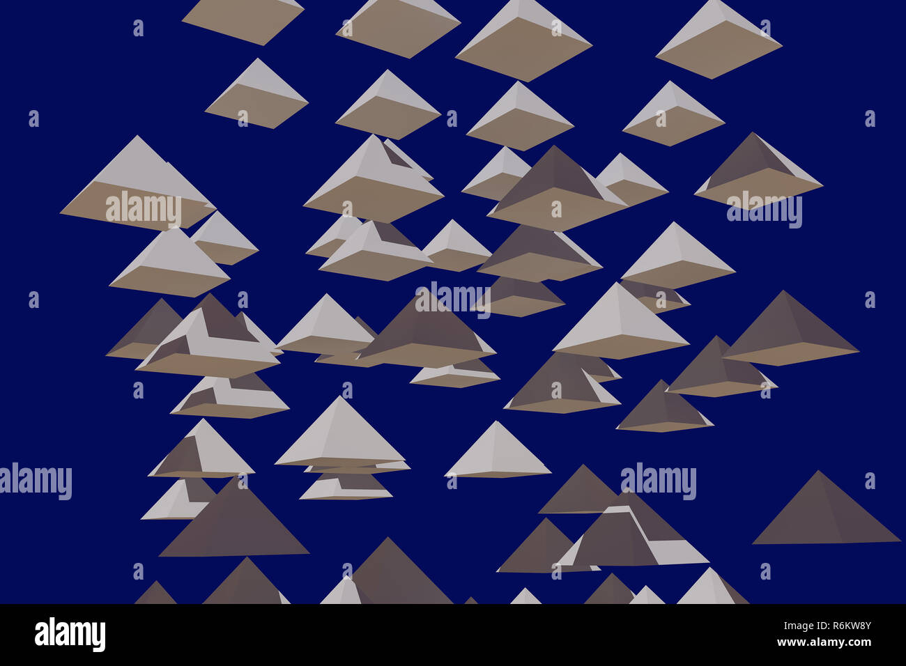 3d illustration of floating pyramids with square base with dark blue ...