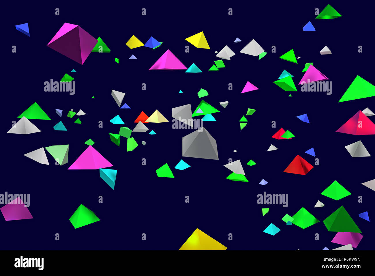 3d illustration of floating pyramids with square base with dark blue ...