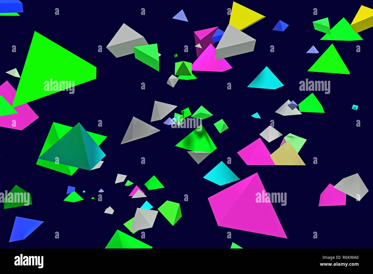 3d illustration of floating pyramids with square base with dark blue ...