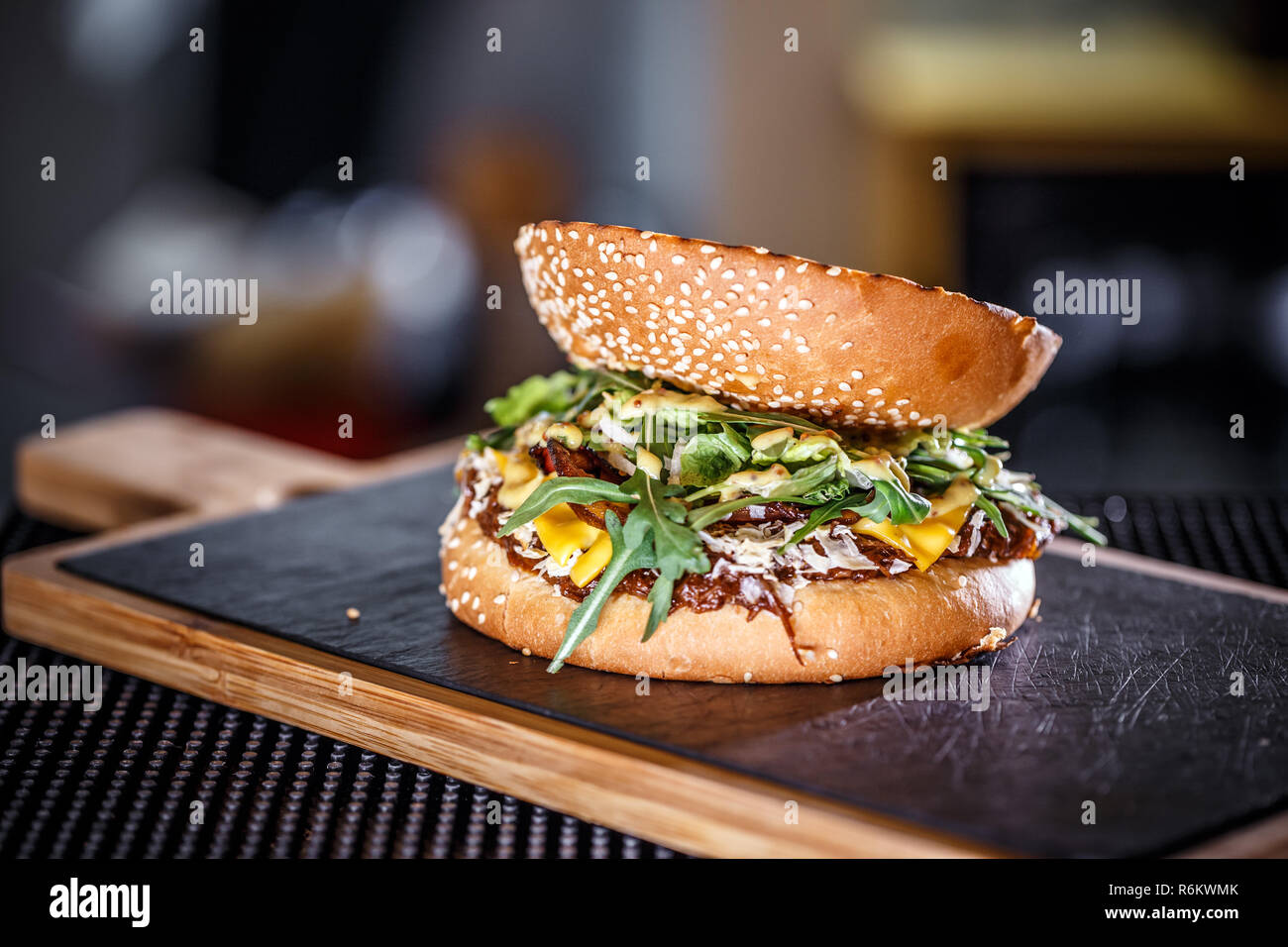 Close-up of beef burger Stock Photo - Alamy
