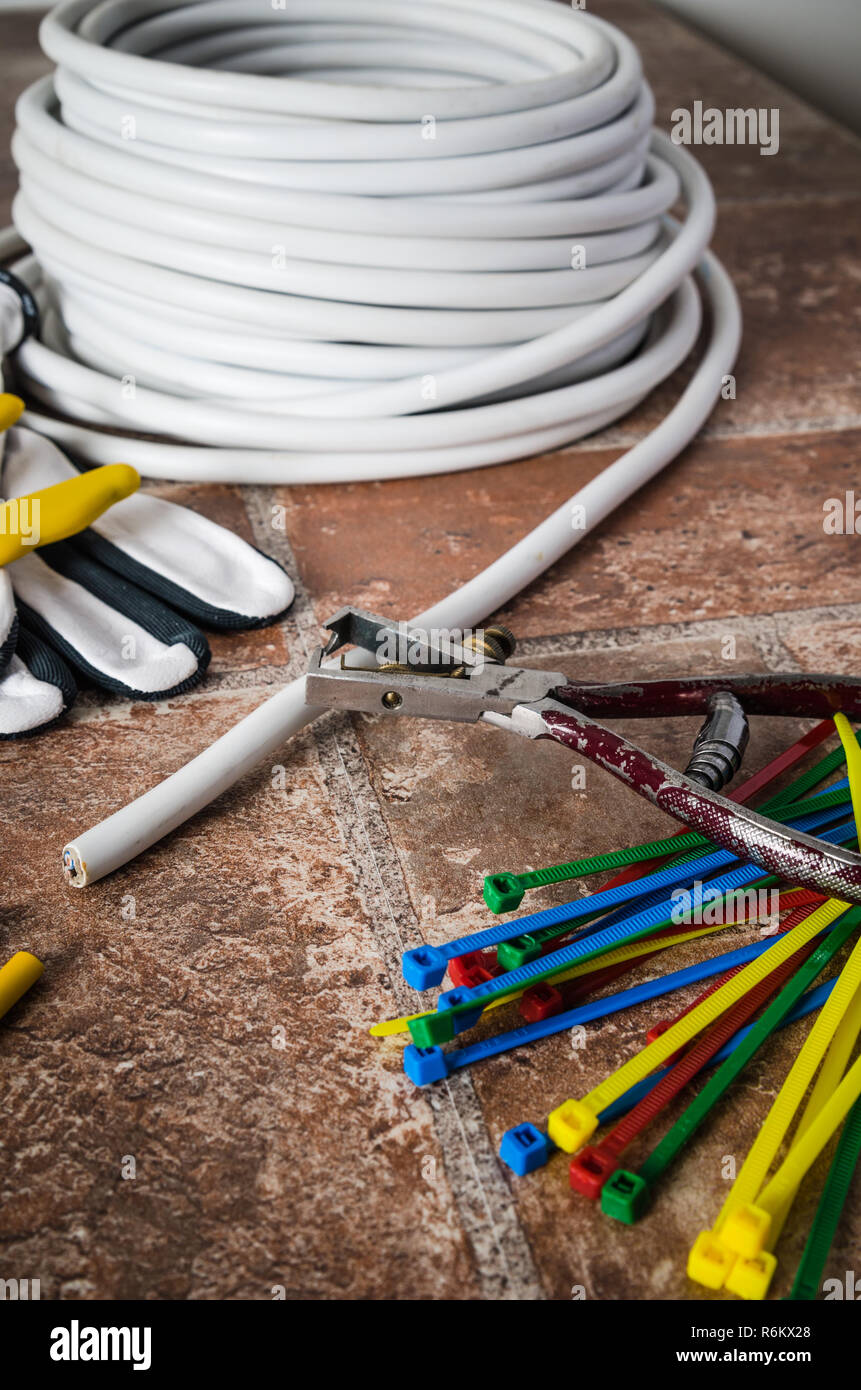 Tools for electrical installation, close-up Stock Photo - Alamy