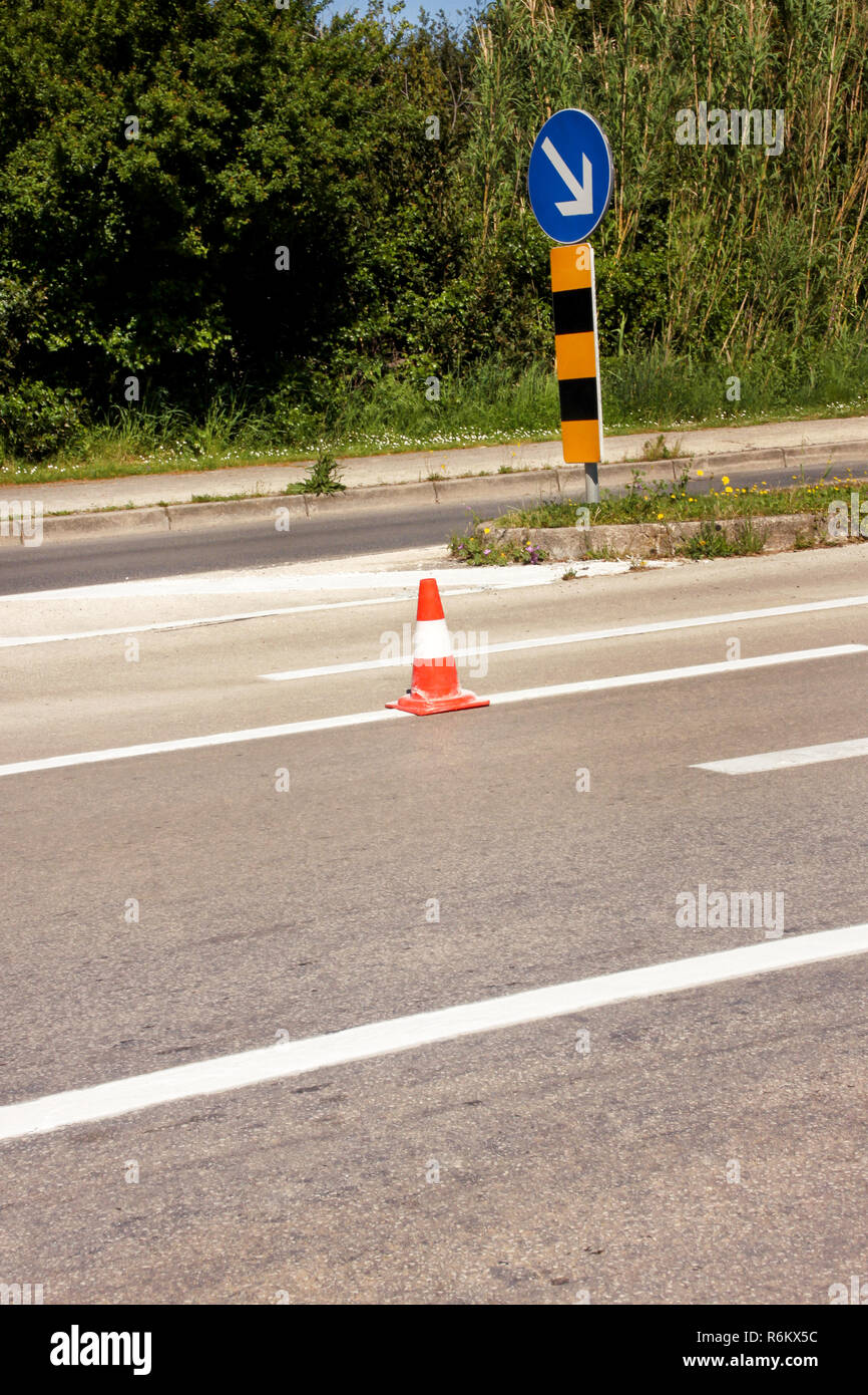 Work on road. Construction cones with traffic sign keep right sign ...