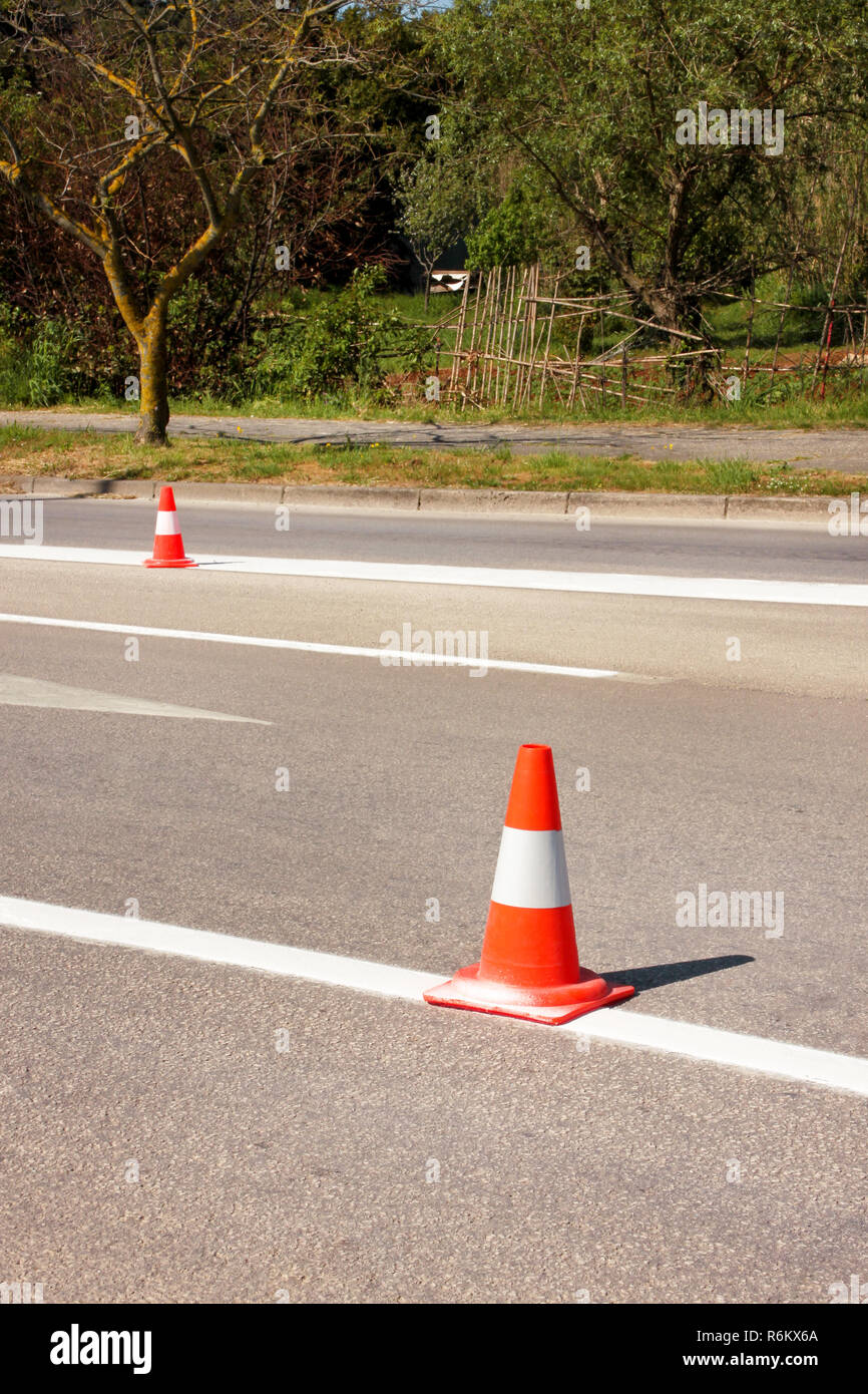 Work on road. Construction cones. Traffic cone, with white and orange ...