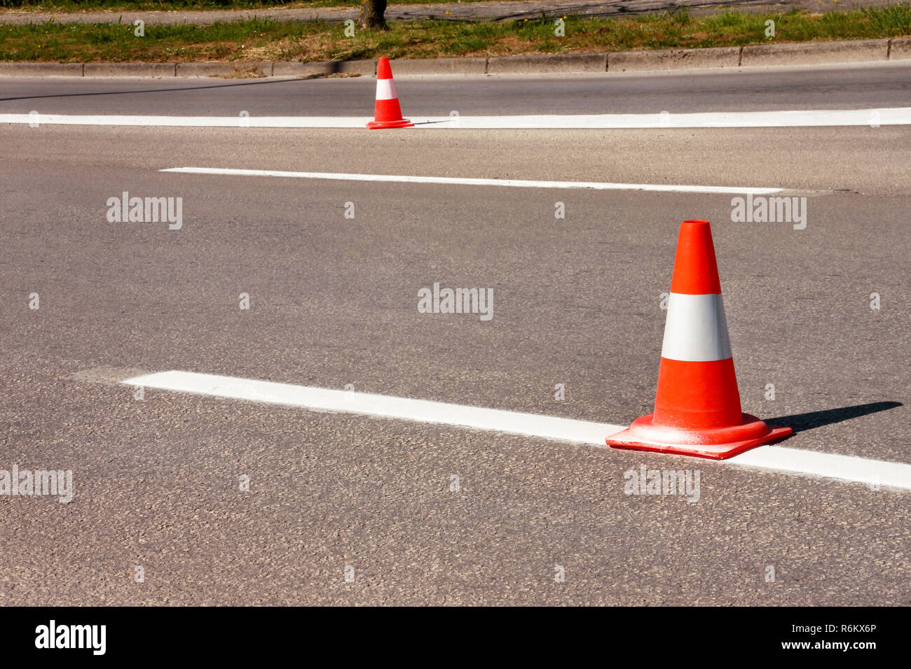Work on road. Construction cones. Traffic cone, with white and orange ...