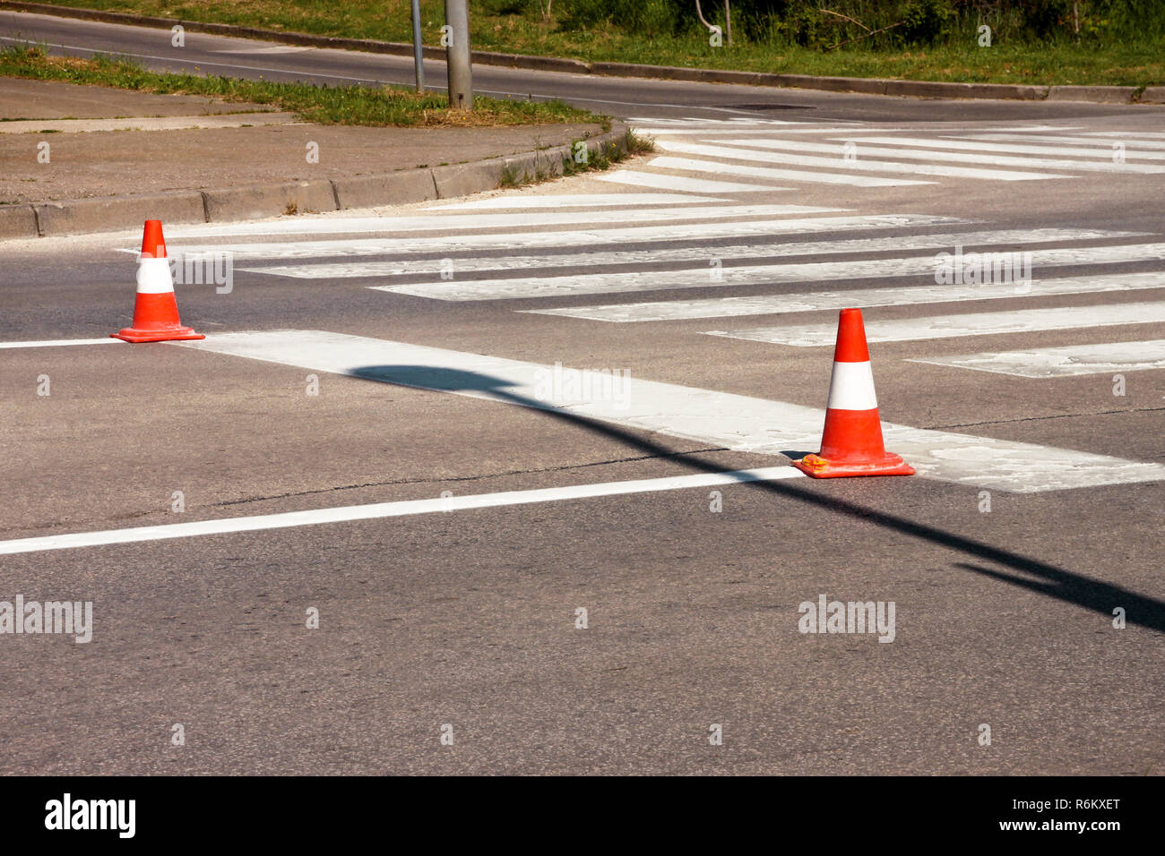 Work on road. Construction cones. Traffic cone, with white and orange ...