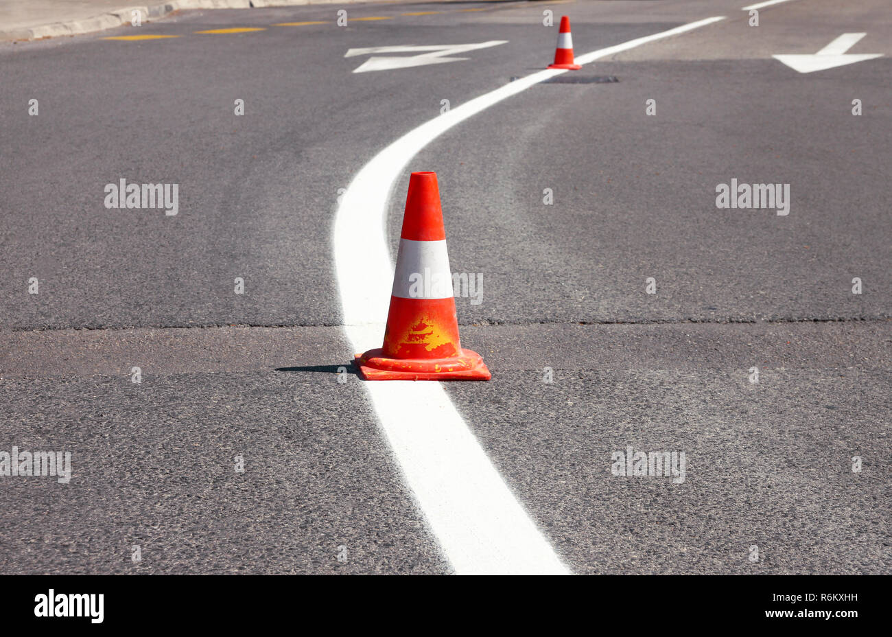 Work on road. Construction cones. Traffic cone, with white and orange ...