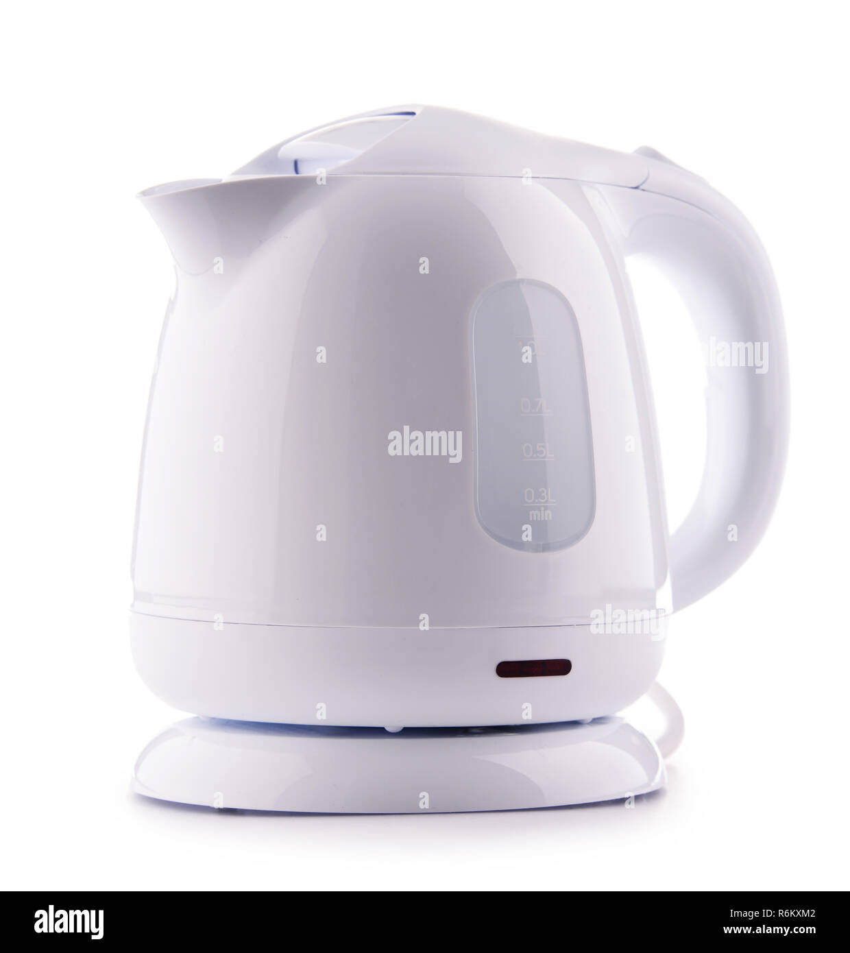 White plastic electric kettle isolated on white Stock Photo - Alamy