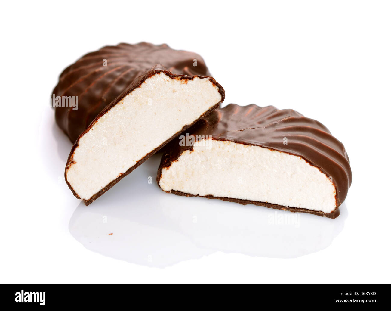 A chocolate-coated zefir. Isolated on white background Stock Photo - Alamy