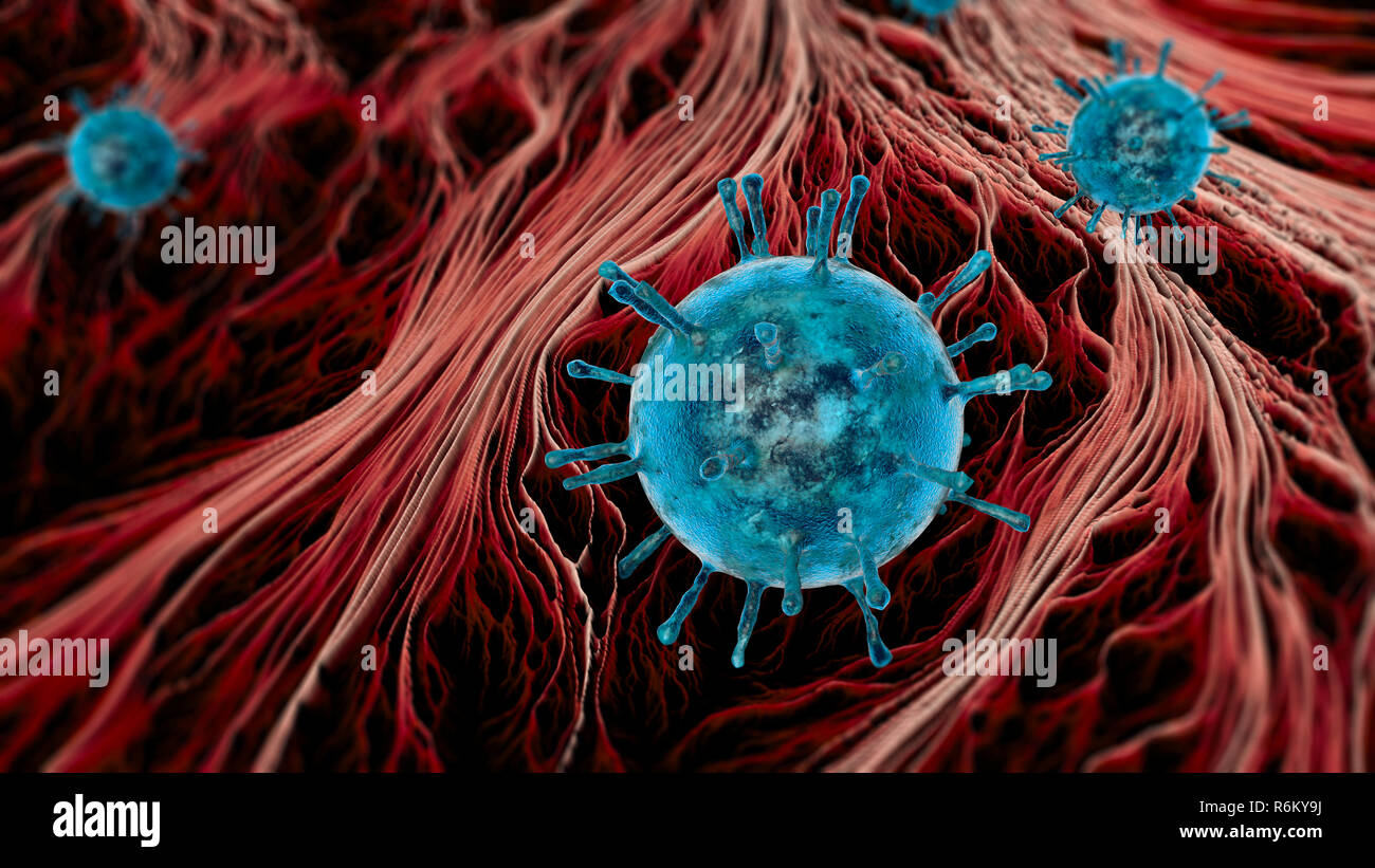 Virus, genetic code, bacteria and microorganisms seen under a ...