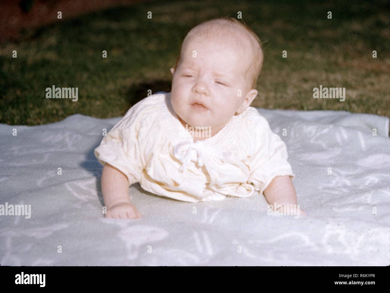 Historical photo of an infant in the awake prone position, commonly ...