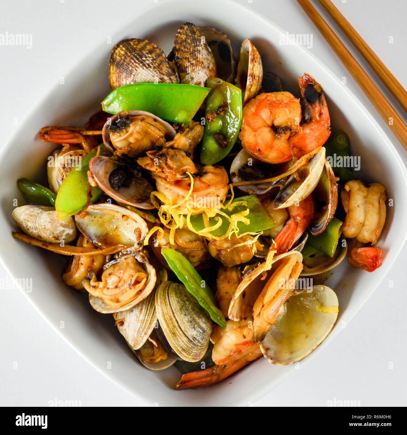 Stir-fried clams and shrimp in a Chinese black bean and citrus sauce ...
