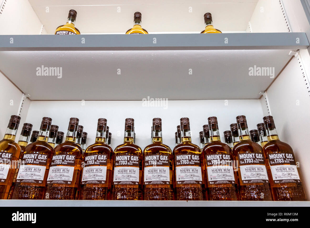 Bottles of rum for sale at Mount Gay Rum distillery in Bridgetown ...