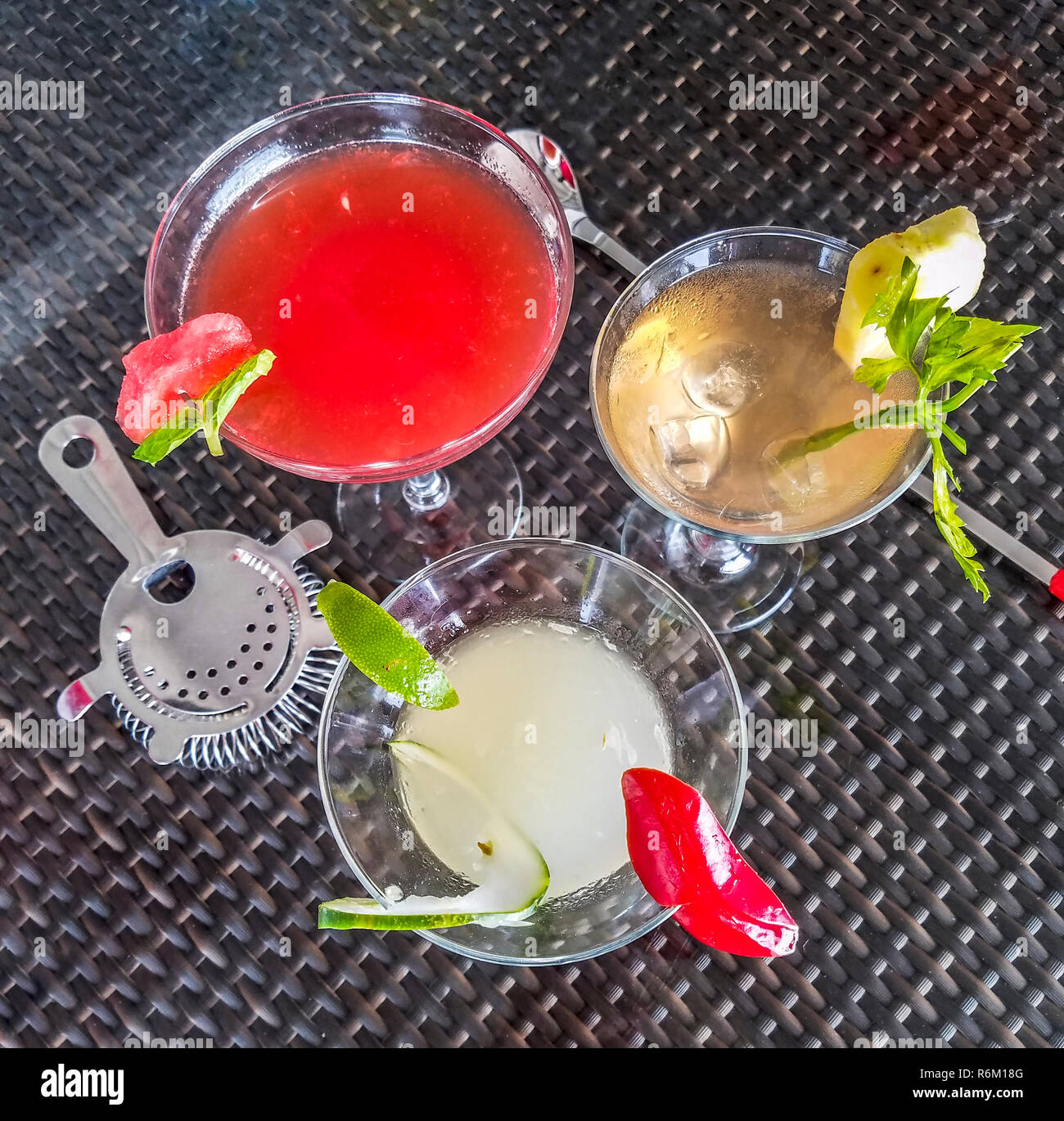 Assorted finished cocktails during "Create a Cocktail" competition at ...