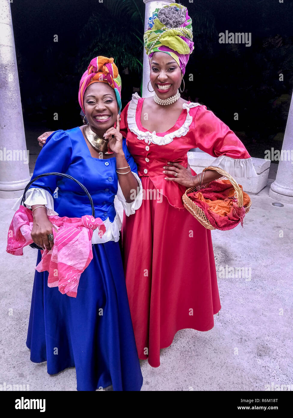 Local women of Barbados in colonial dress Stock Photo - Alamy