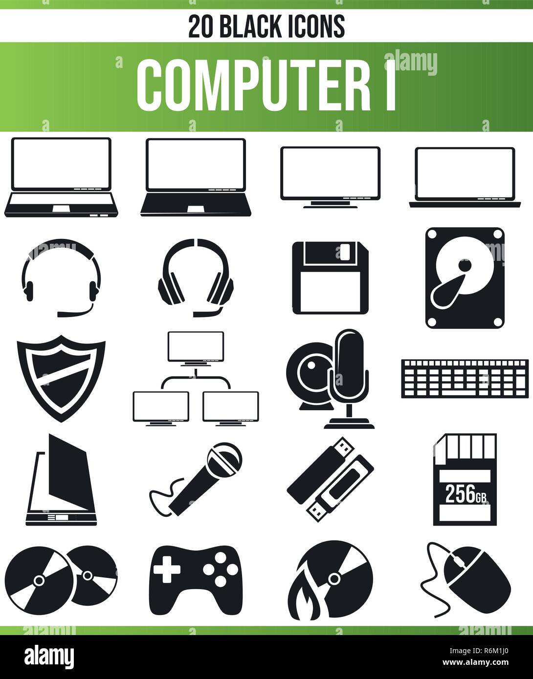 Black pictograms / icons on computer. This icon set is perfect for ...