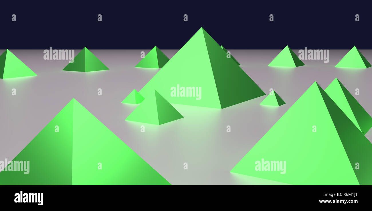 3d illustration of greenish pyramids with square base,a white,slightly ...