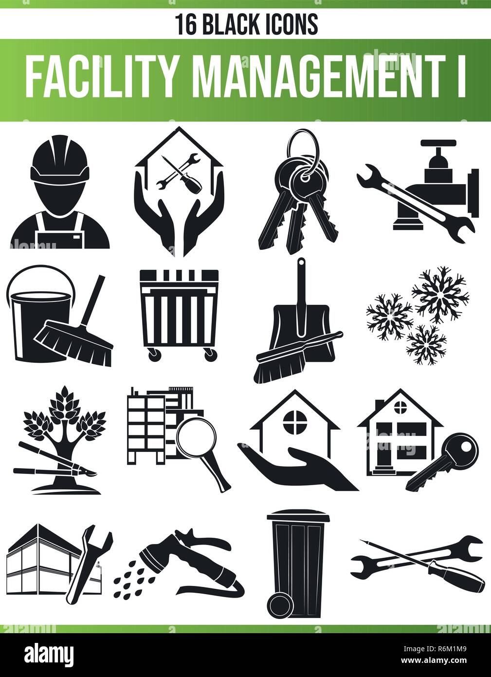 Black pictograms / icons on facility management. This icon set is ...