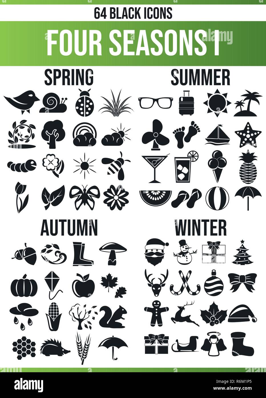 Black pictograms / icons on the seasons. This icon set is perfect for ...