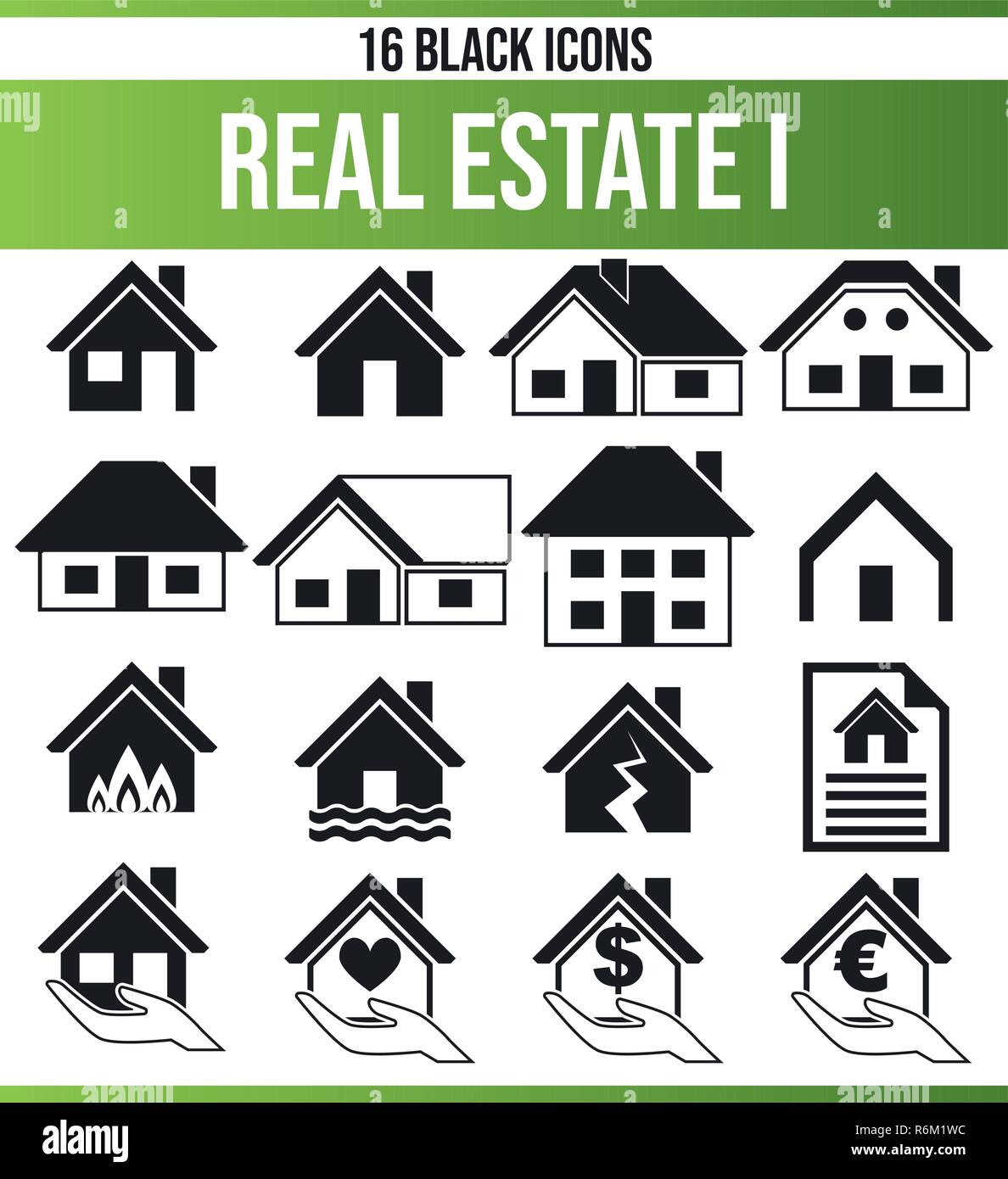 Black pictograms / icons on the subject property. This icon set is ...