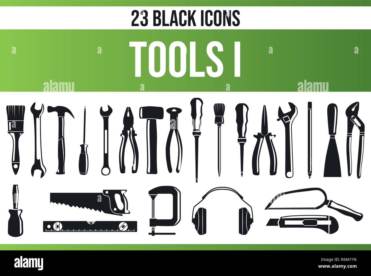 Black pictograms / icons on tool. This icon set is perfect for creative ...