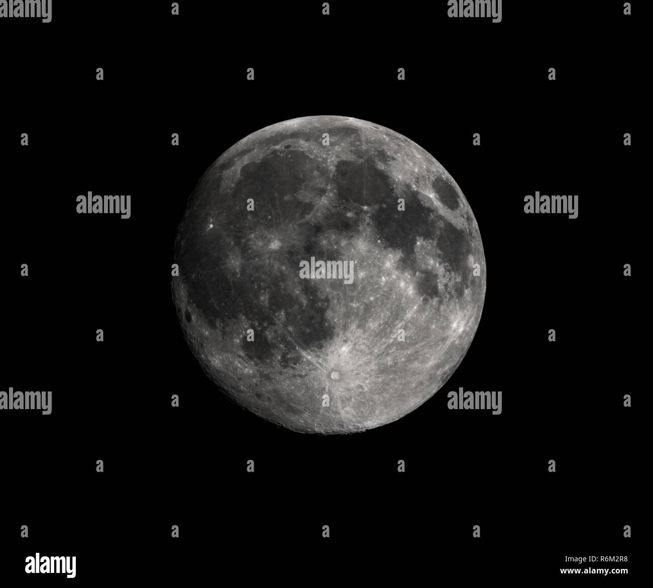 High contrast full moon seen with telescope Stock Photo - Alamy