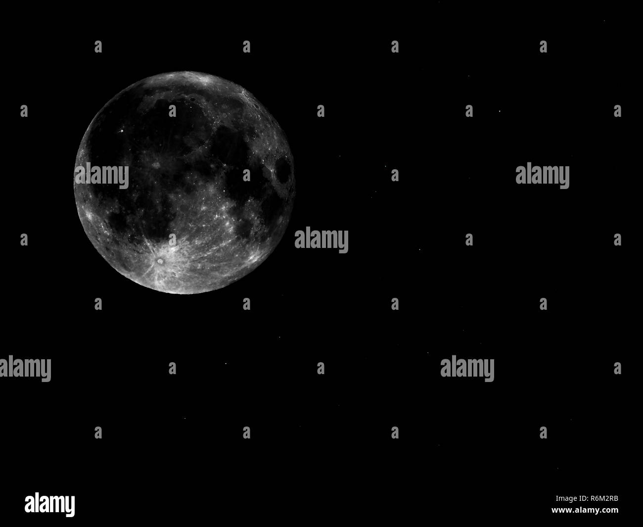 High contrast Full moon seen with telescope Stock Photo - Alamy