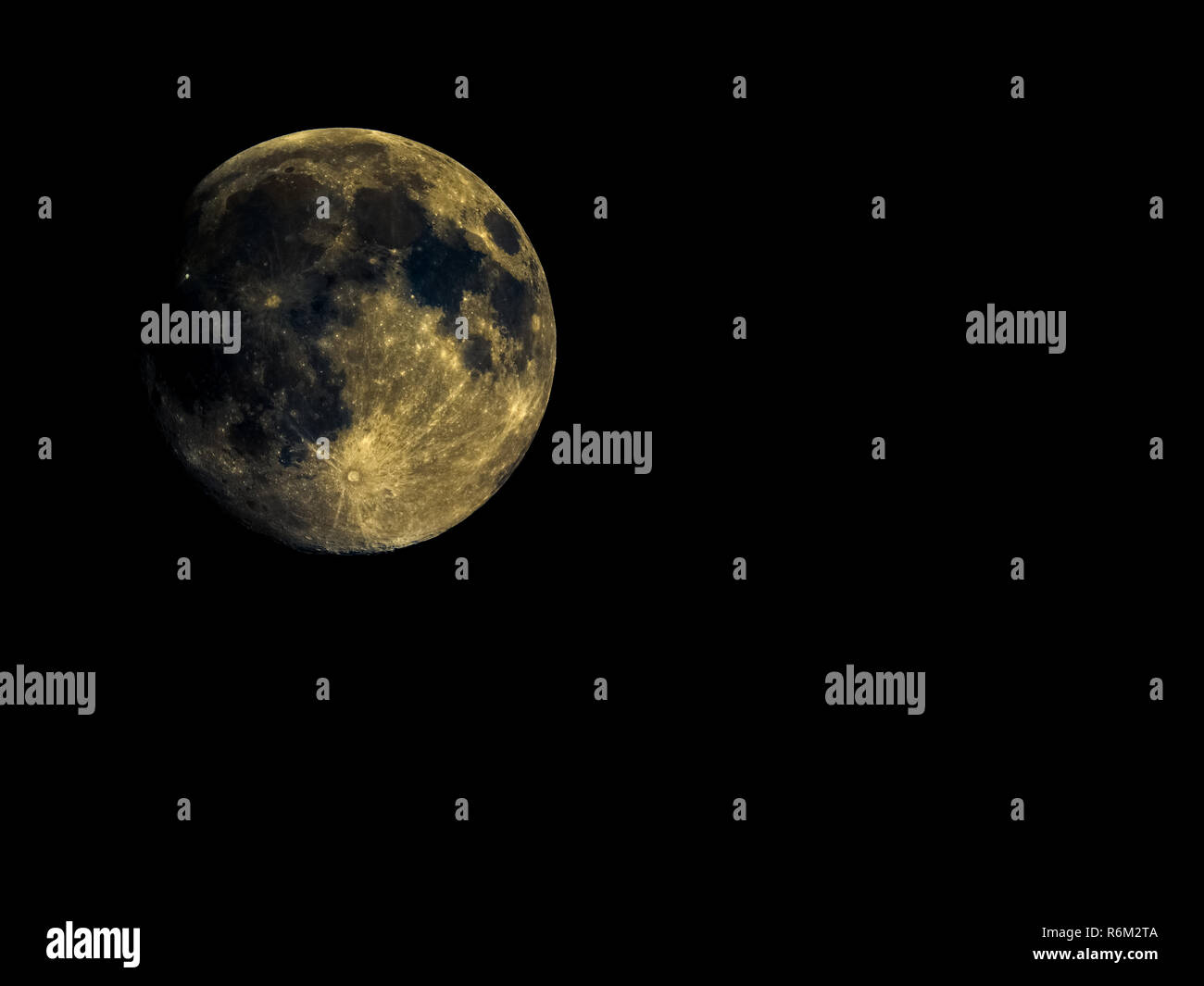 High contrast Full moon seen with telescope, enhanced colours Stock ...