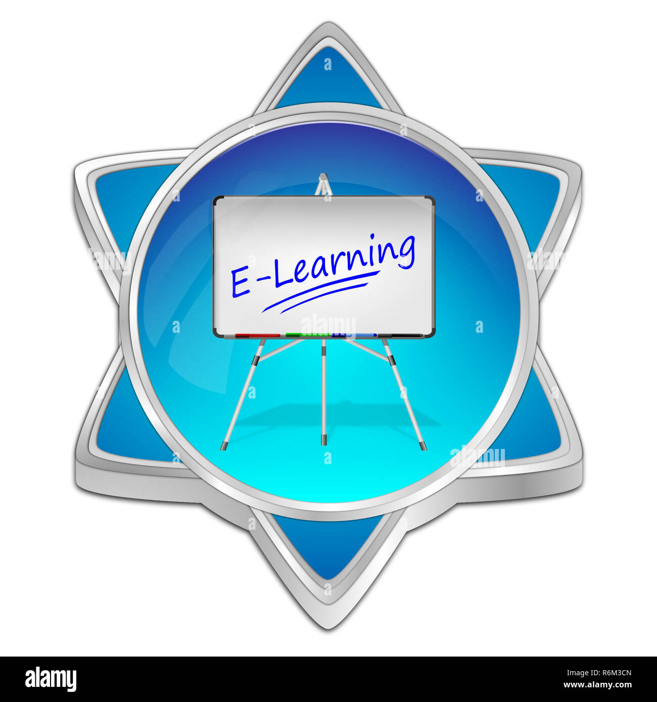 glossy blue E-Learning Button - 3D illustration Stock Photo - Alamy
