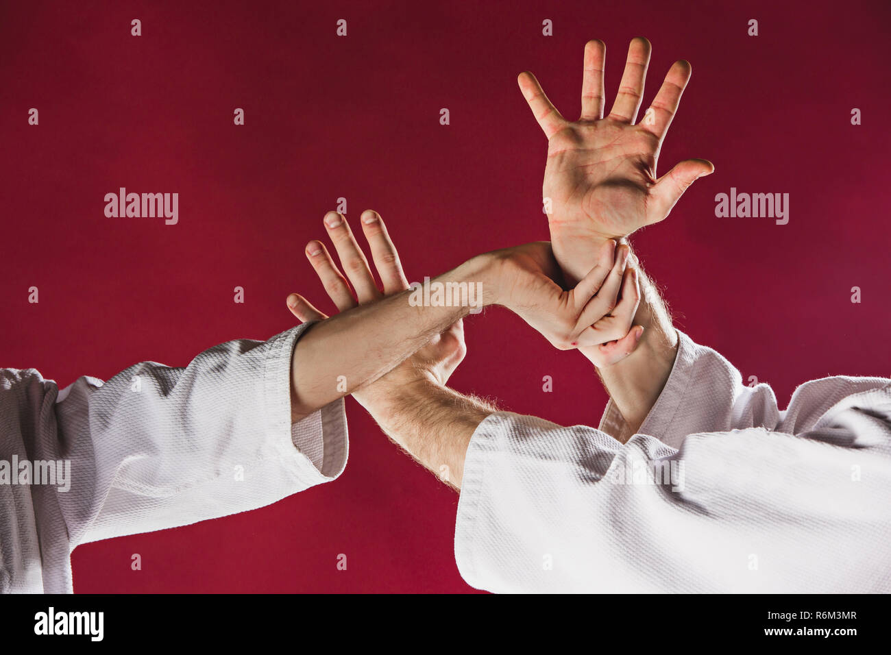 Two men fighting at Aikido training in martial arts school Stock Photo ...