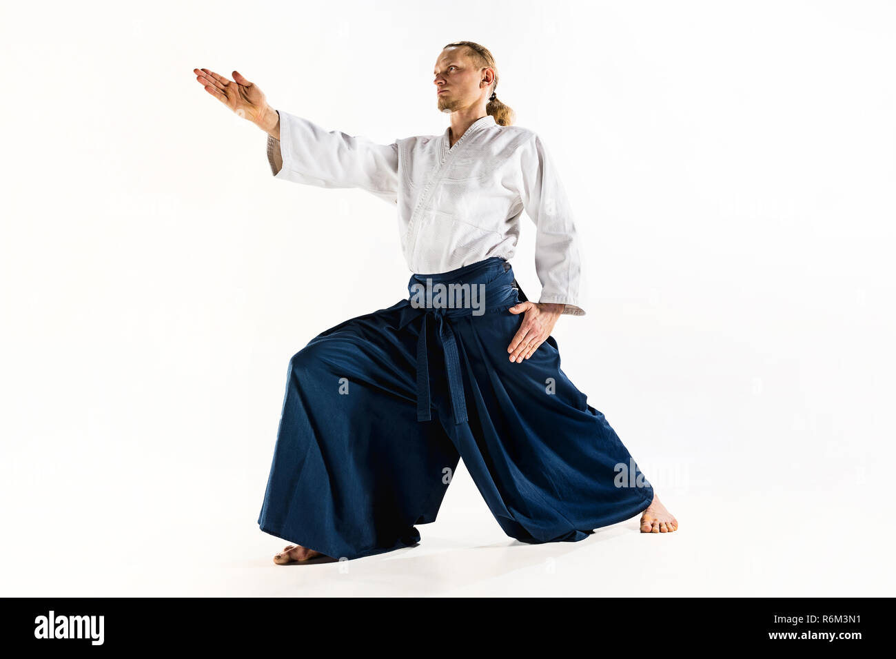 Aikido master practices defense posture. Healthy lifestyle and sports ...