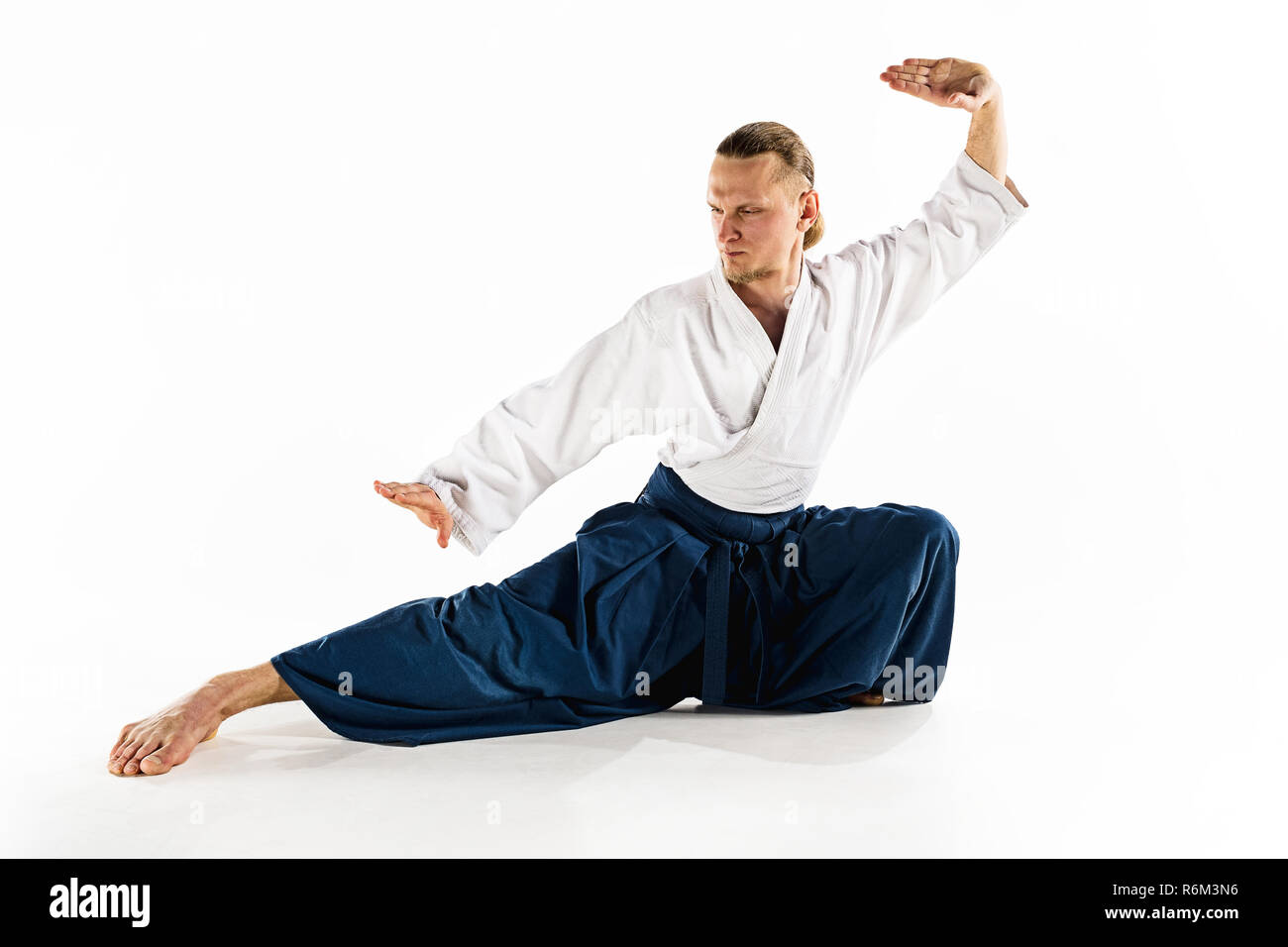 Aikido master practices defense posture. Healthy lifestyle and sports ...