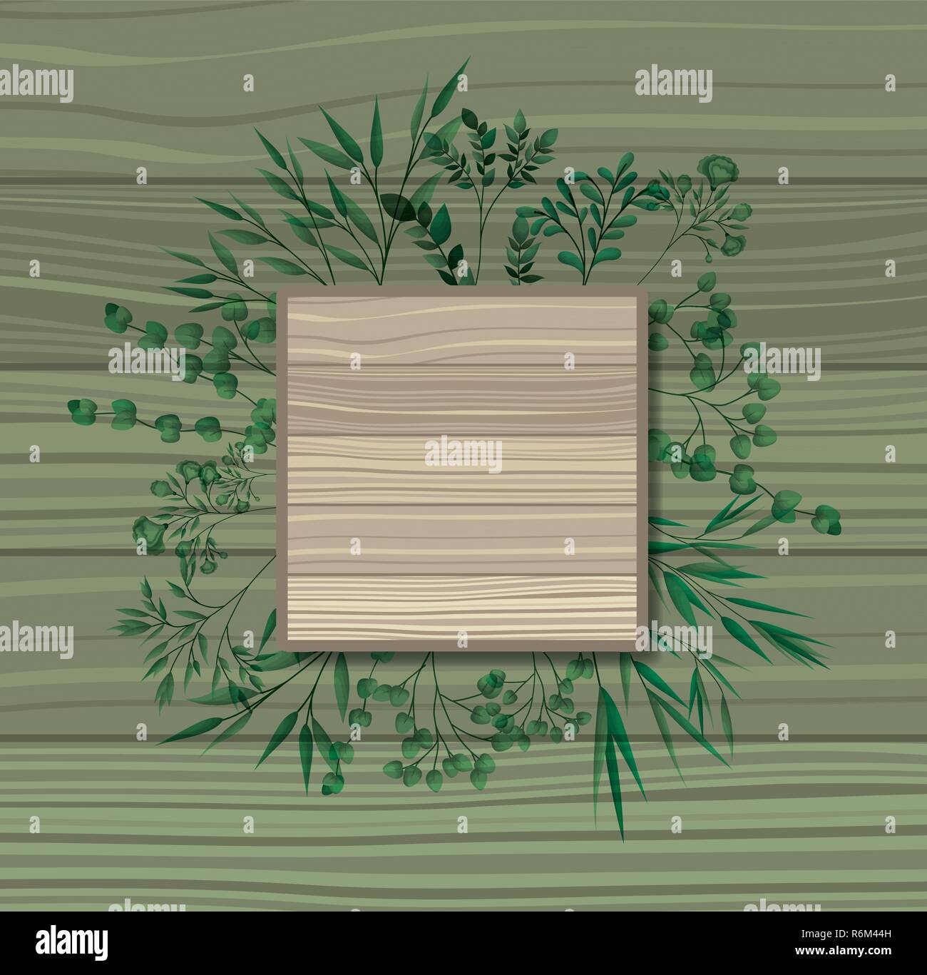 square frame with laurel leafs wooden background Stock Vector Image ...