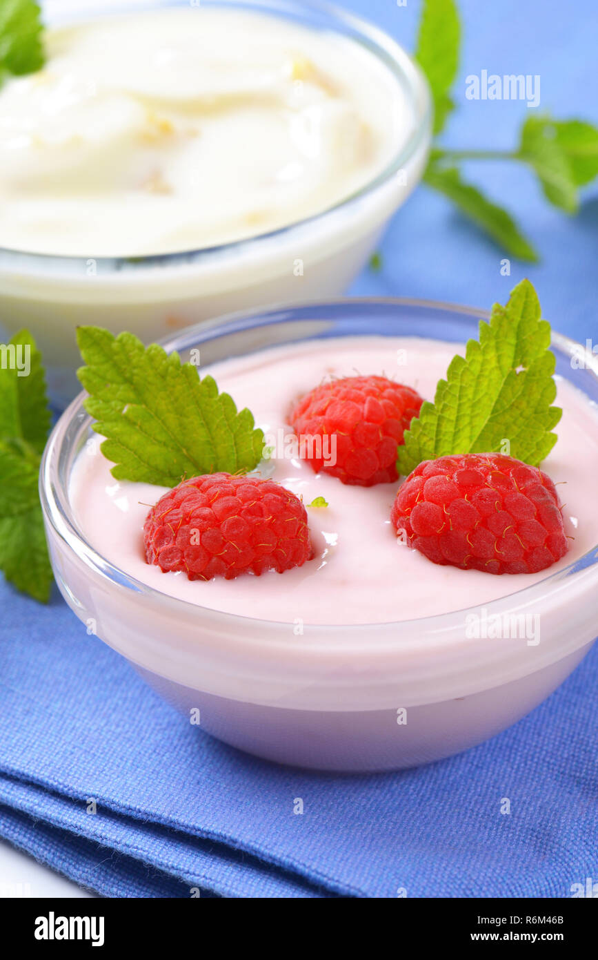 bowls of fruit yogurt Stock Photo - Alamy