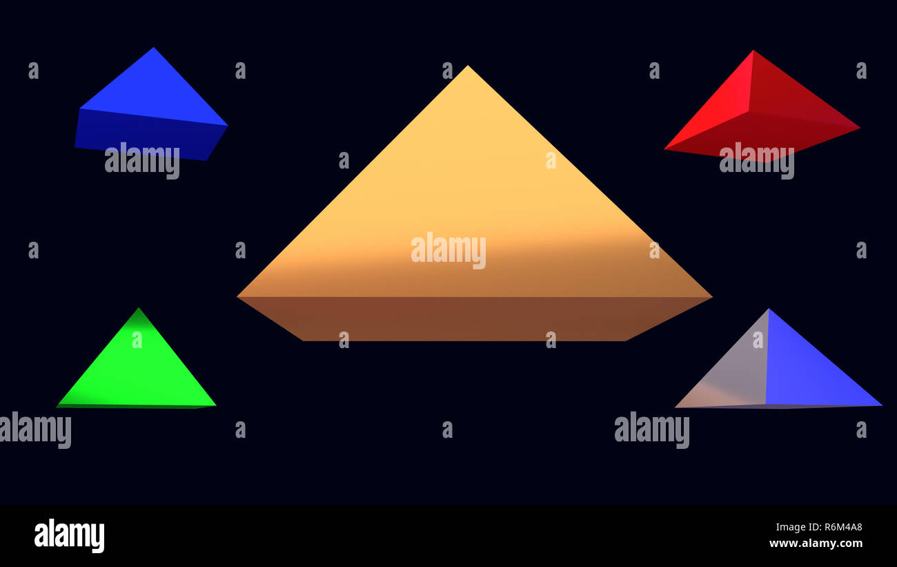 3d illustration of shiny,floating pyramids with square base against ...