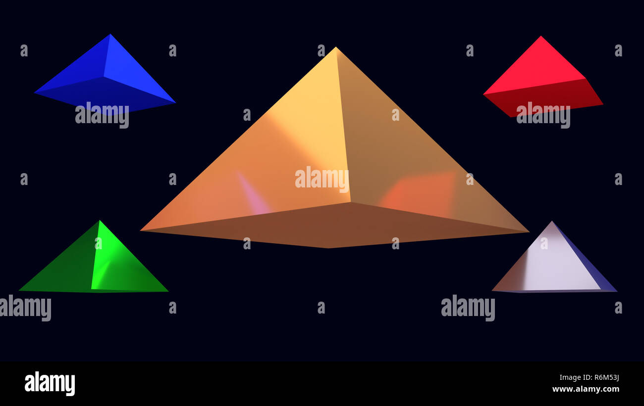 3d illustration of shiny,floating pyramids with square base against ...