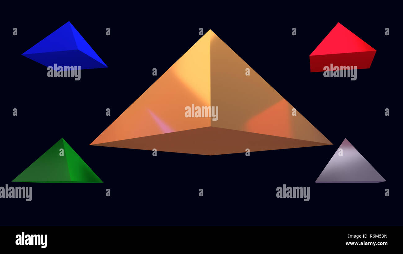 3d illustration of shiny,floating pyramids with square base against ...