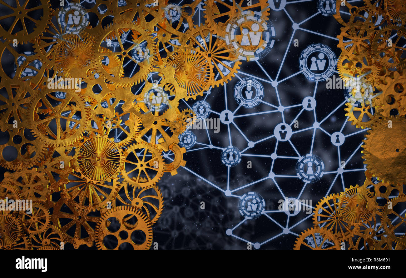 Social media communication and gears Stock Photo - Alamy