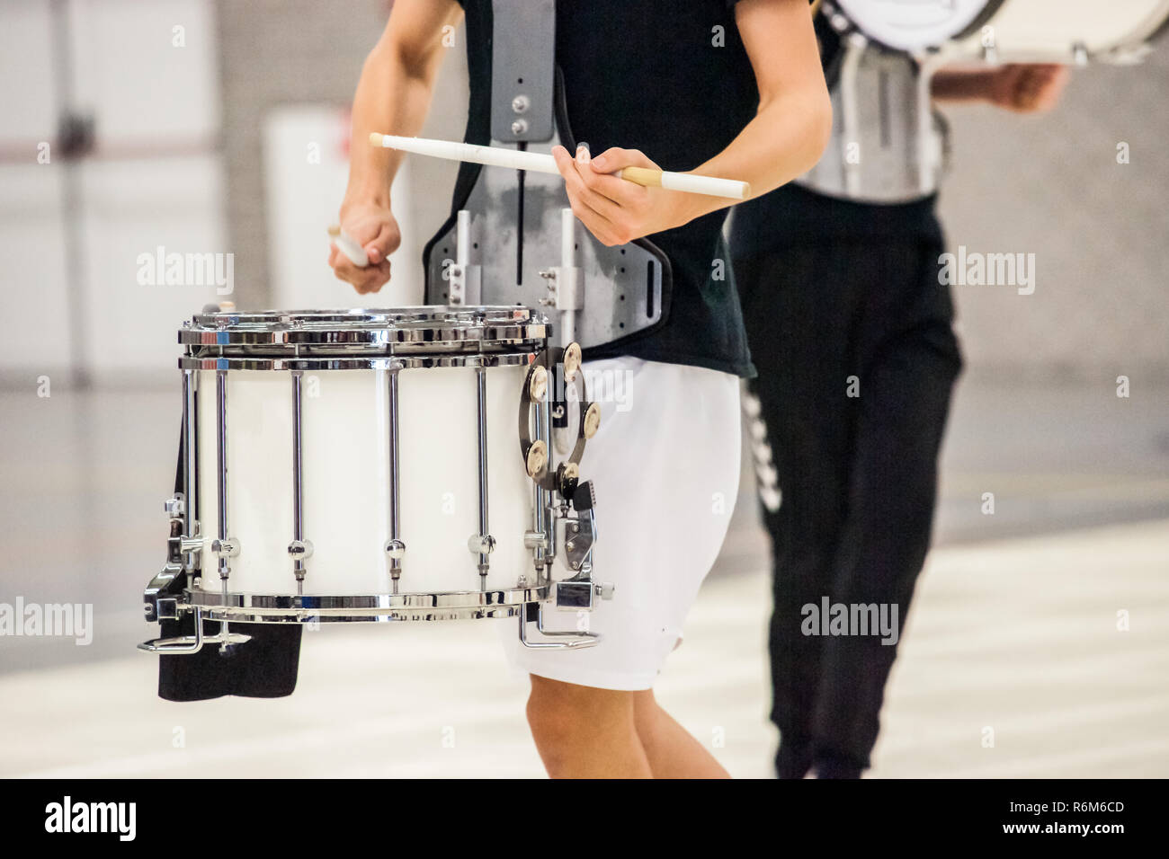 Details from a music, show and marching band. Playing musicians with ...