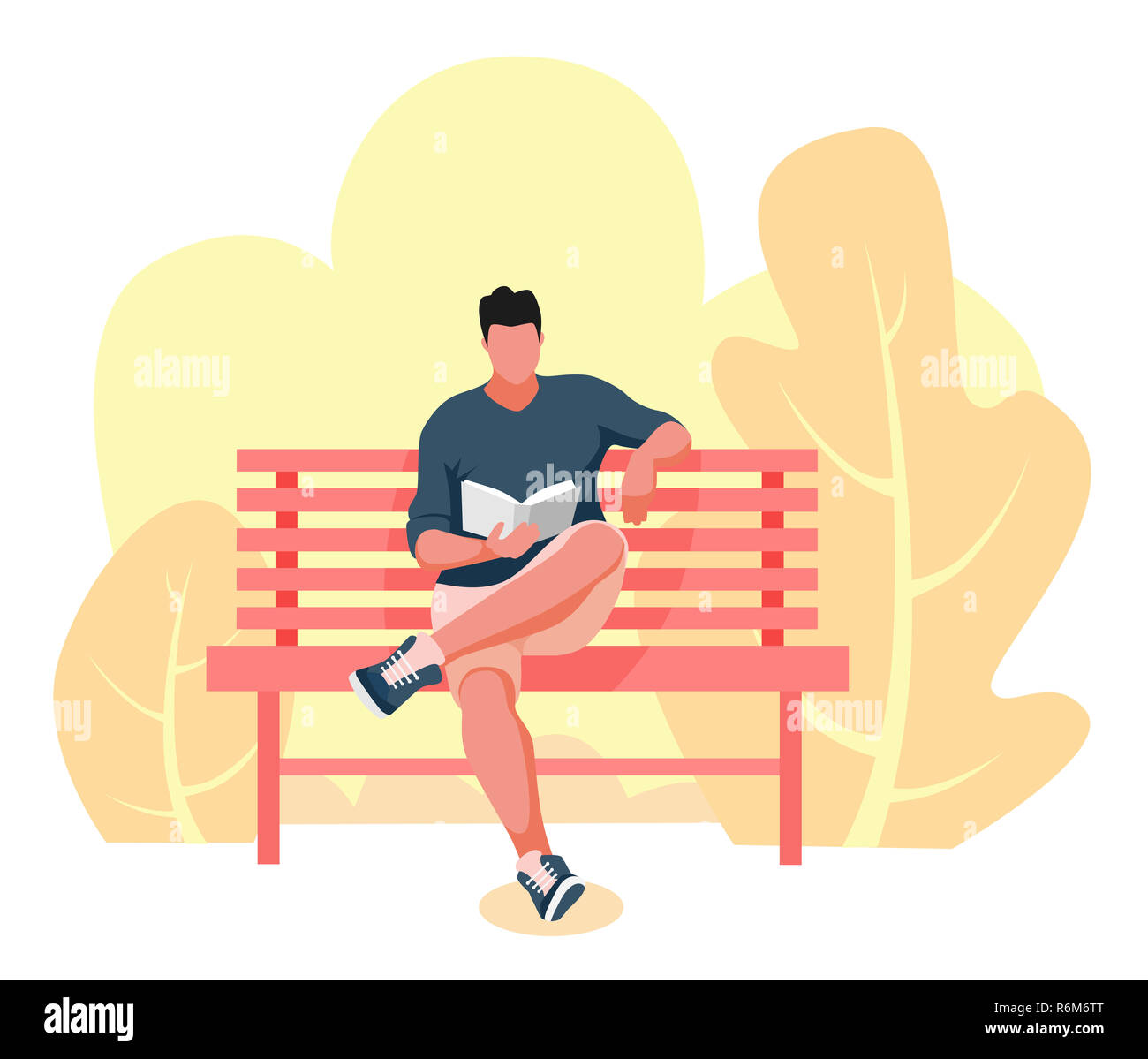 Man sitting on bench. Guy reading book. Park bench Illustration Stock ...