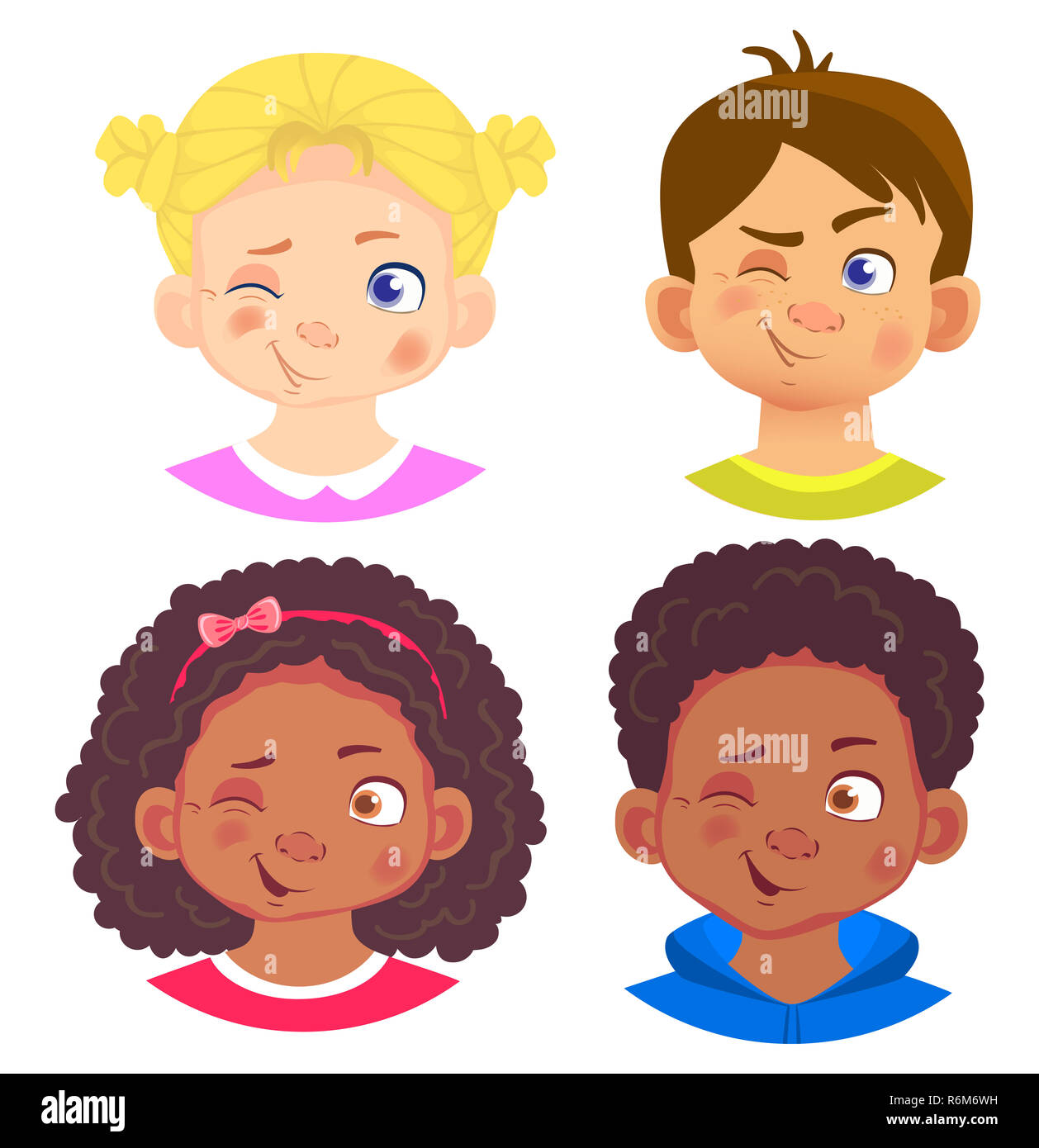 Girls and boys character set. Emotions of children face. Face ...