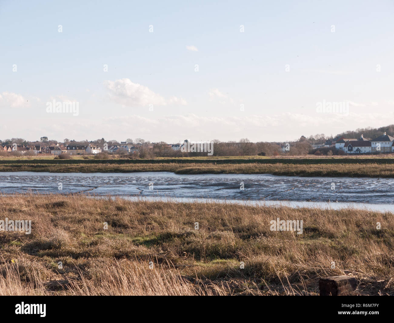 landscape side view of blue river sky nature grassland Stock Photo - Alamy