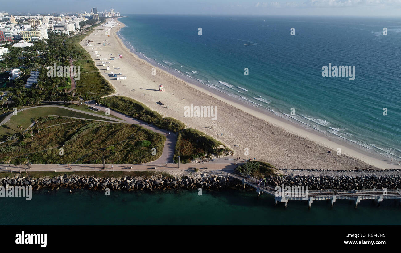 Aerial view of South Pointe Park and South Beach, Miami Beach, Florida ...