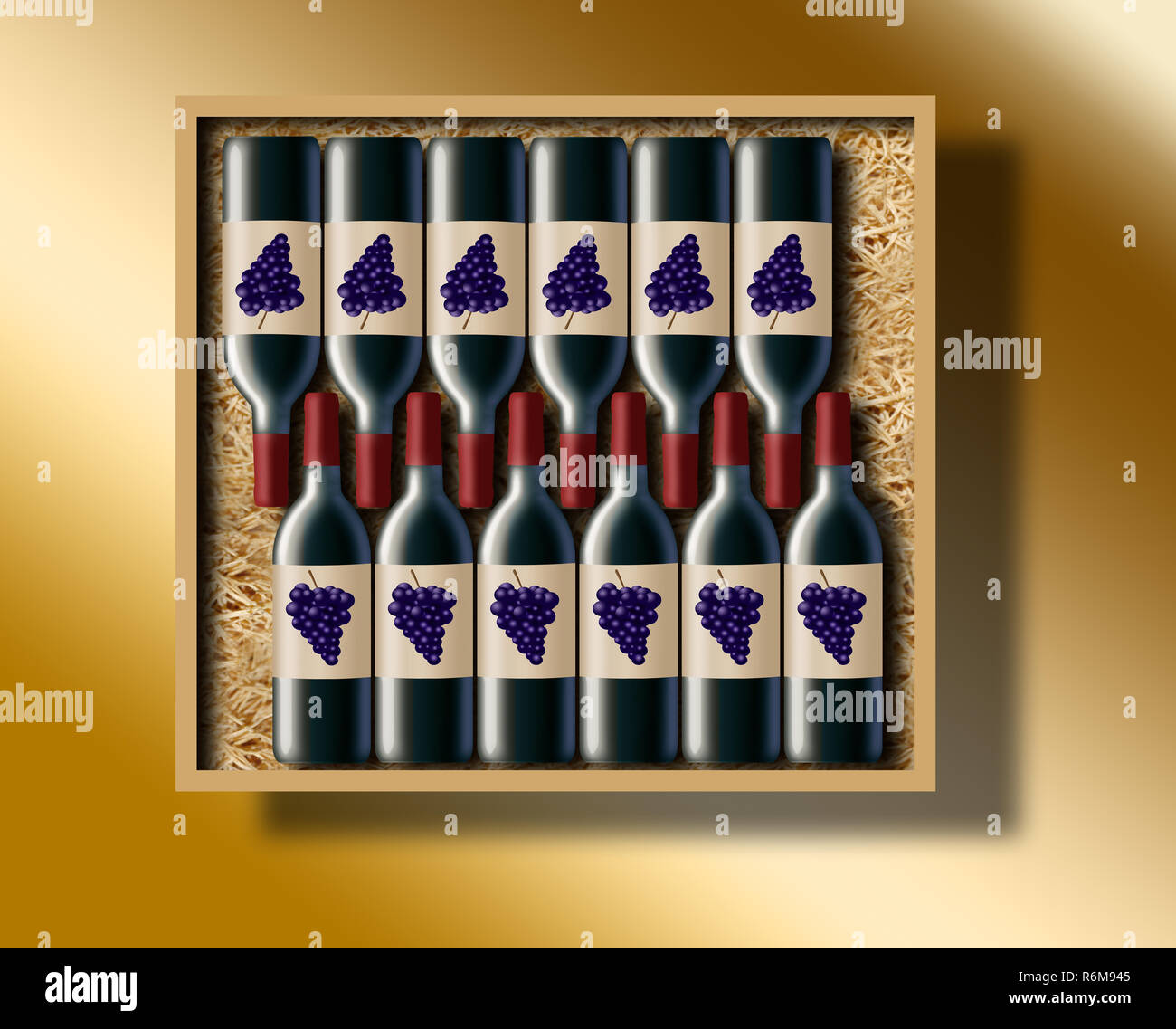 A case of 12 bottles of red wine is shown in this image. This is an ...
